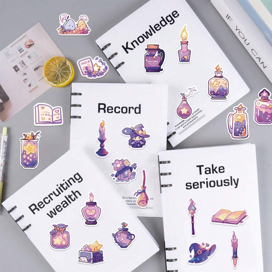 50pcs Cute Witch Stickers Purple Magic Potion Stickers Kawaii Aesthetic ...