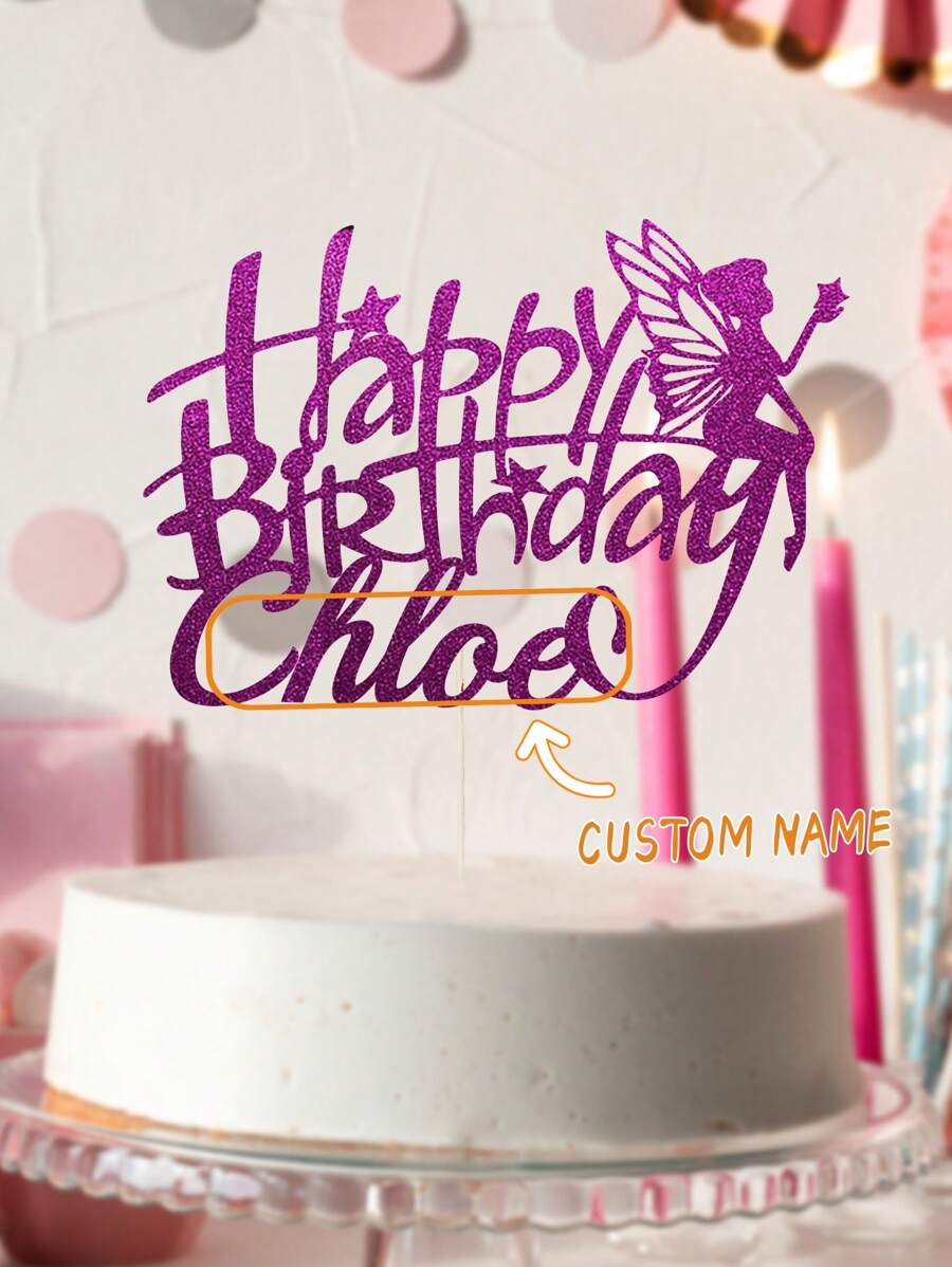 1pc Personalized Name, Purple Little Fairy Birthday Cake Topper ...