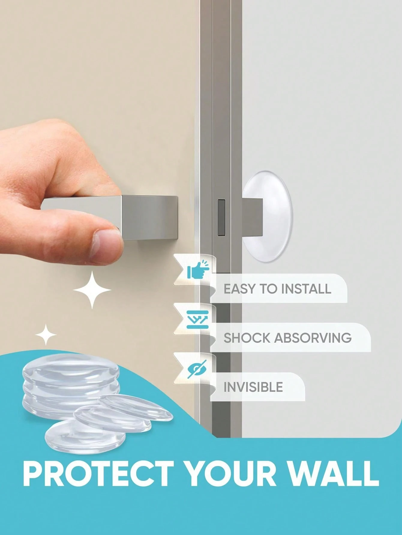 1pc/6pcs Strongest Wall Door Handle Stopper, Round Clear Rubber 1.57 ...