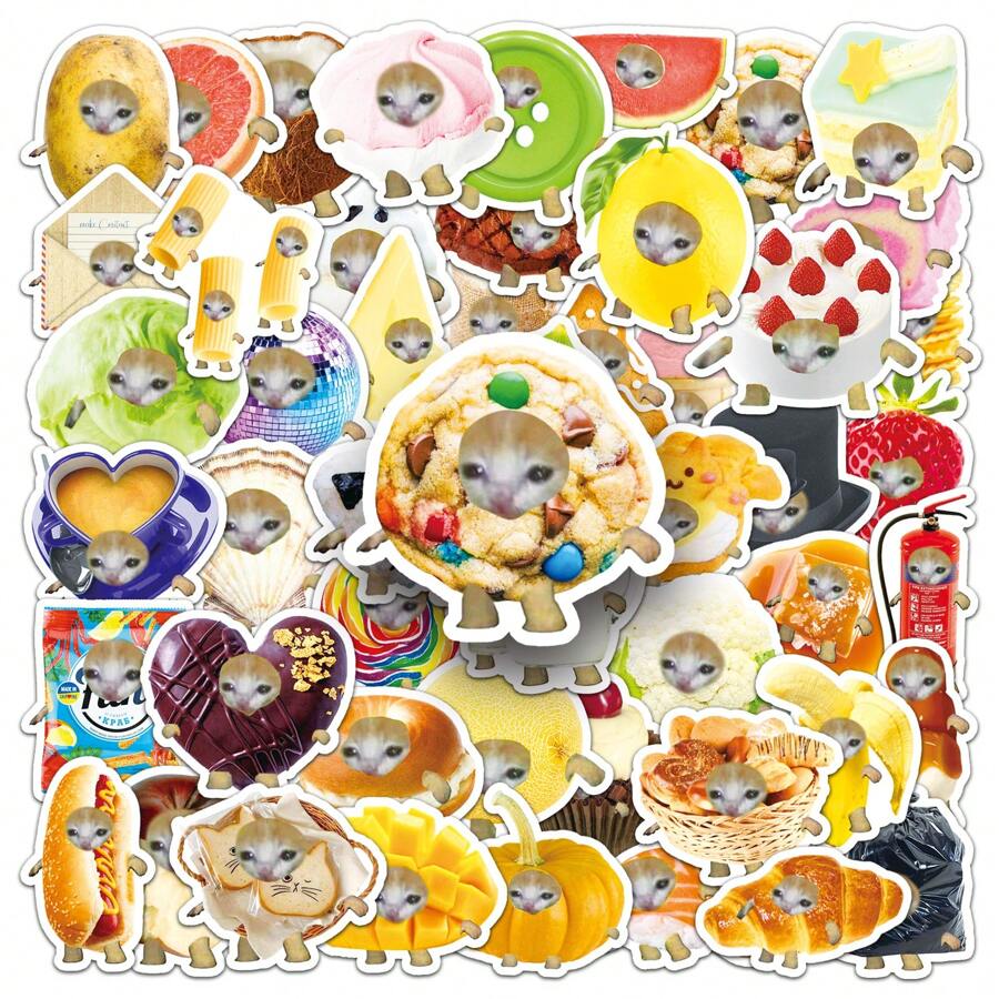 50 PCs Funny Cute Cat Head Stickers For Laptops, Water Bottles, Diaries ...