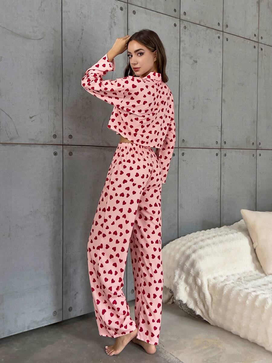 GUKOO ชุดเซ็ต 2 ชิ้น บนพิมพ์หัวใจวาเลนไทน์ เสื้อคลุมแขนยาวปักฮัลโหลคิต ...