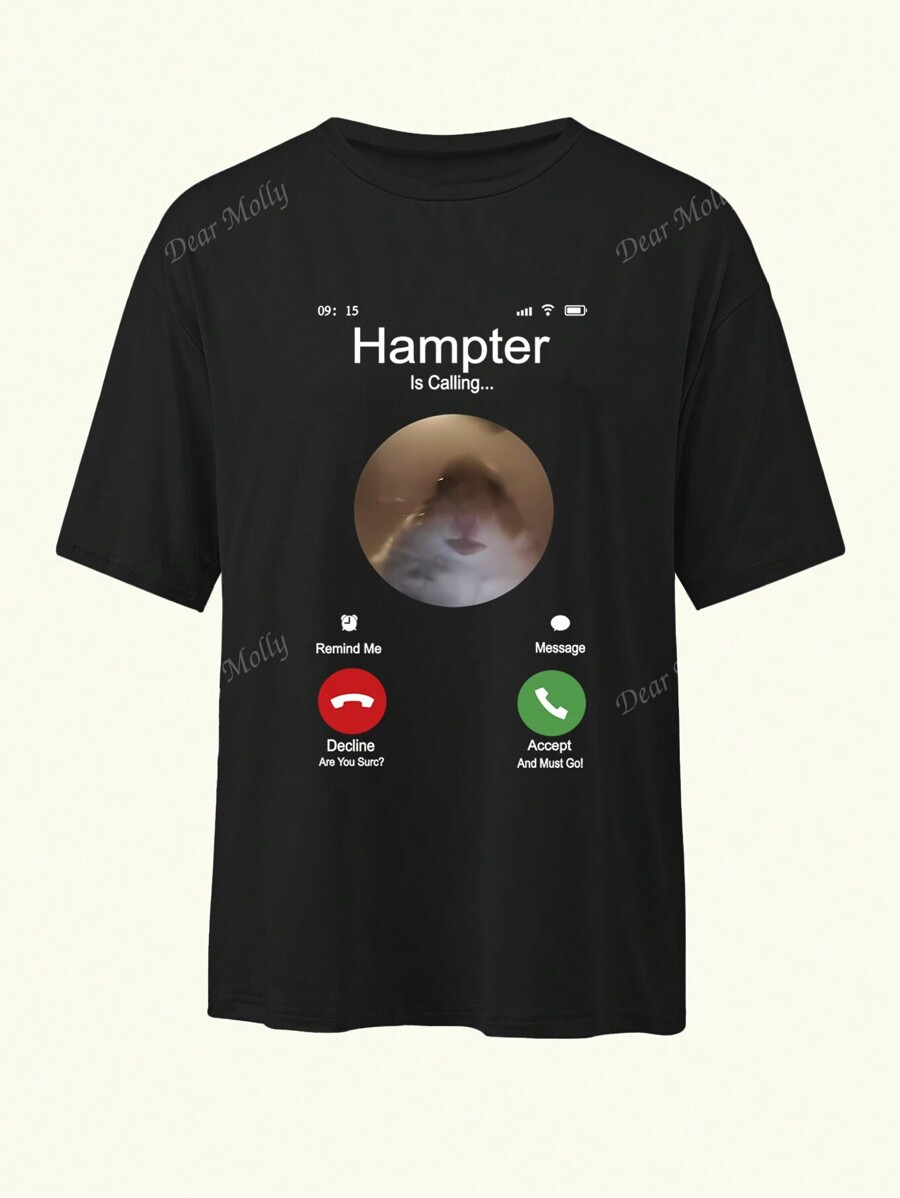 Oversized Short Sleeve Funny Hamster Calling Meme T-Shirt, Cute Gift ...