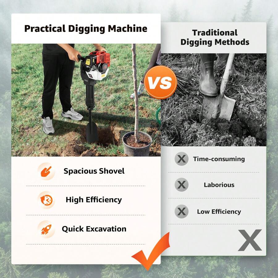 52CC Gas Powered Excavator Garden Tree Digger Shovel Rock Drill Machine ...