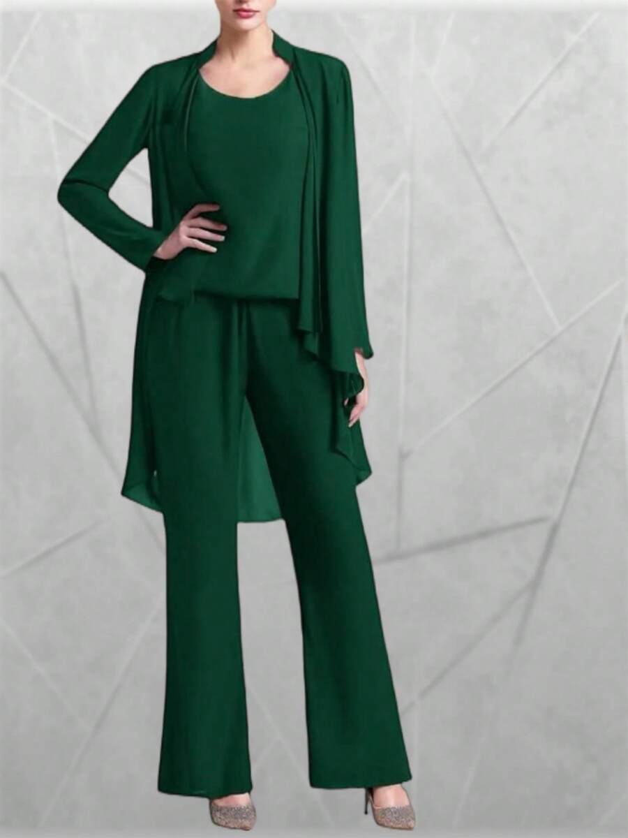 Chic Women's Mother Of The Bride 3 Piece Chiffon Pants Suit Set For ...