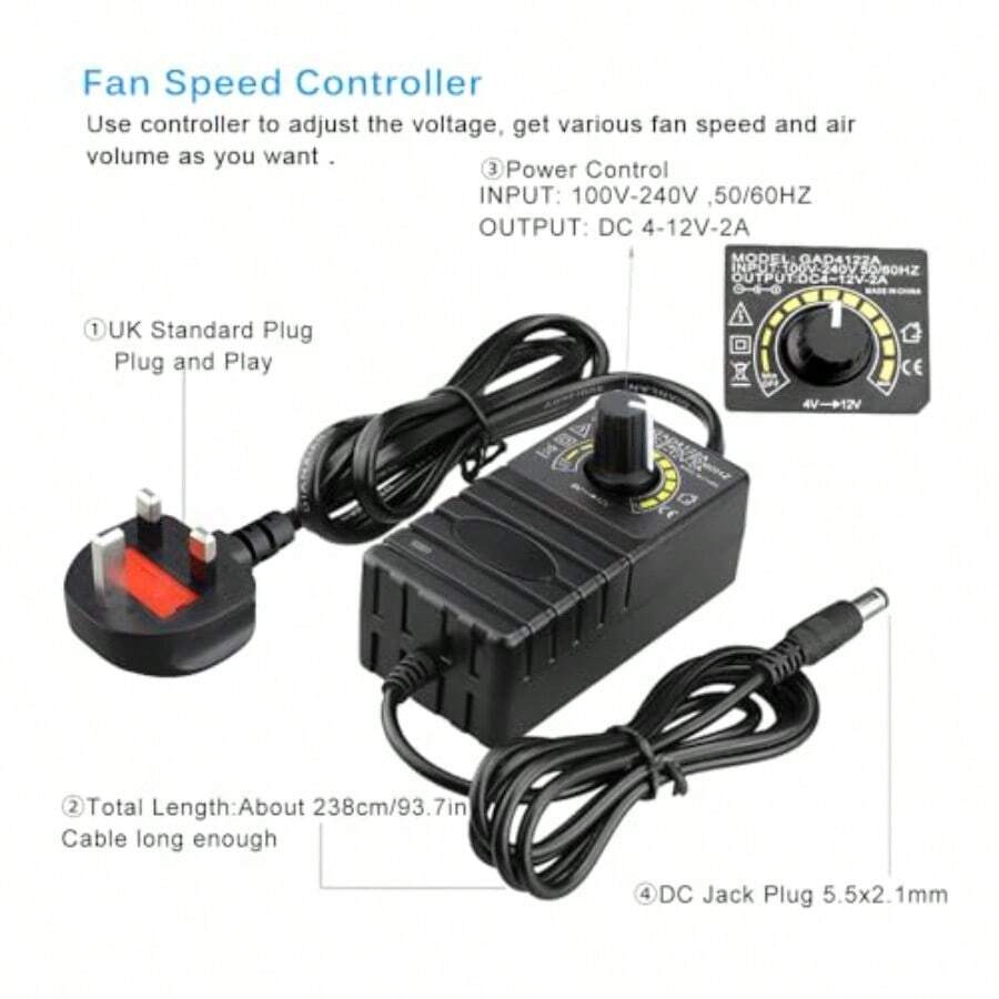 4 X 120mm 12V Computer Fan With AC 220V Power Adjustable Fan Speed ...