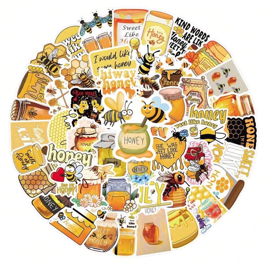 66pcs Honey Bee Stickers, Cute Cartoon Aesthetics Vinyl Stickers ...