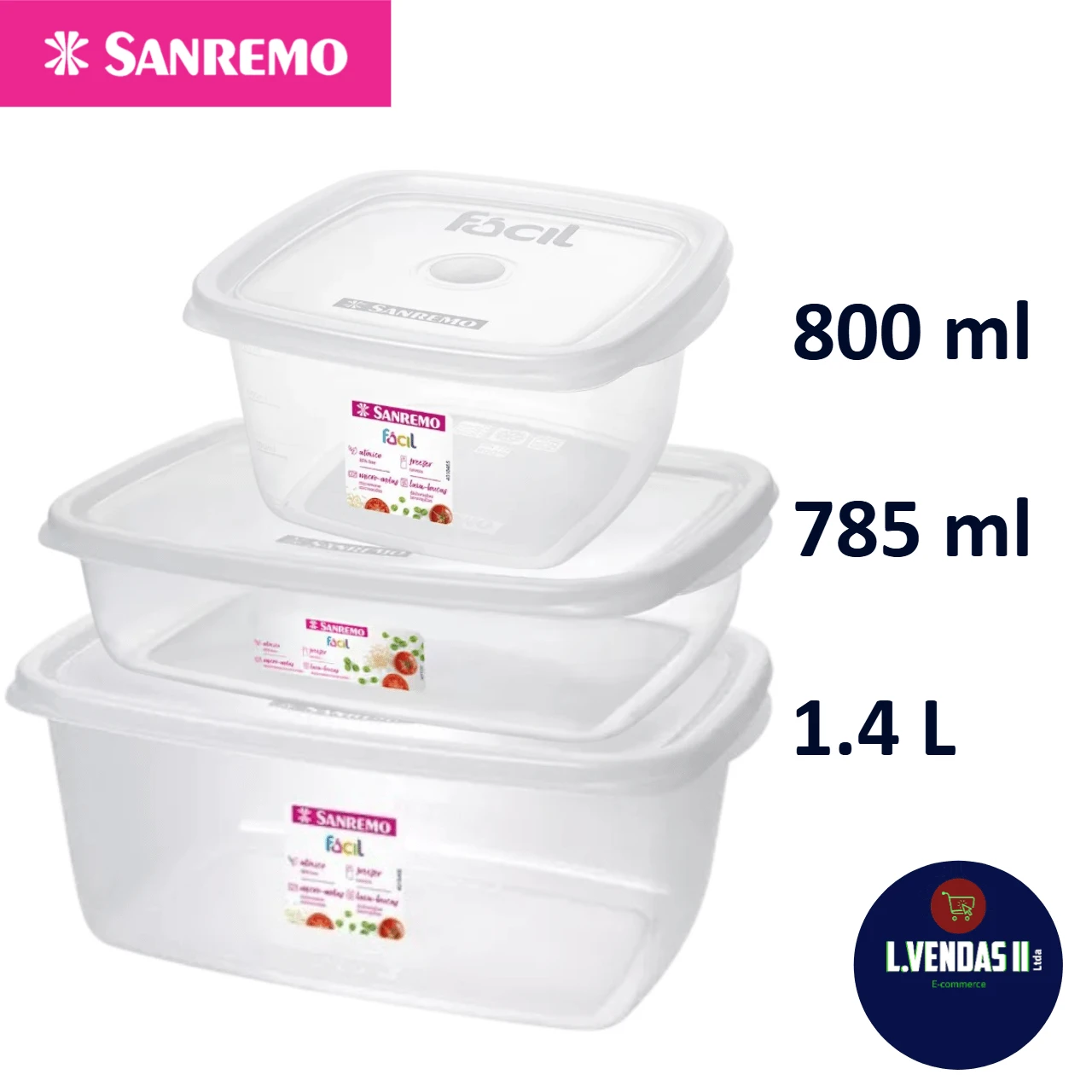 Kit 3 Transparent Sanremo Reusable Food Containers For Kitchen And ...