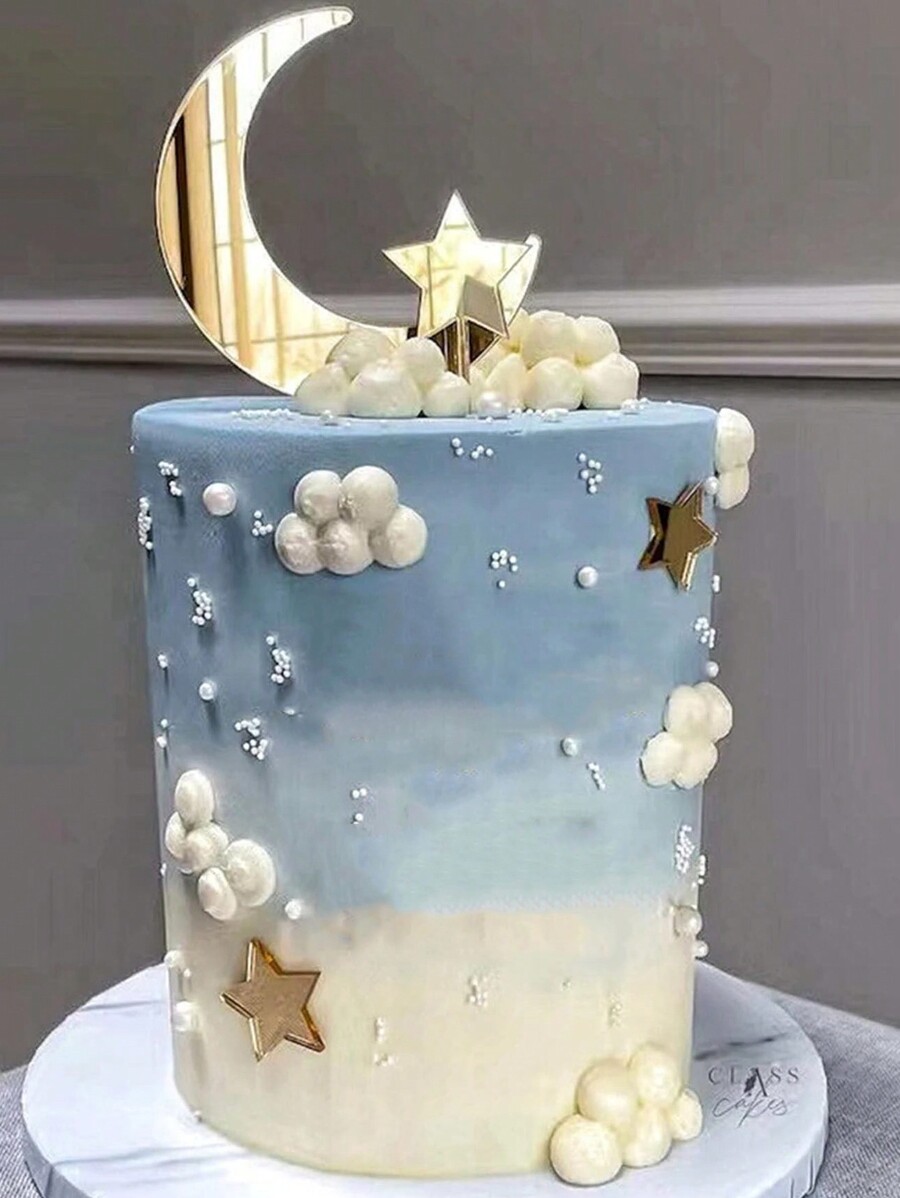 8 Pcs Cake Decorating Supplies Acrylicmoon And Stars Caketoppers,Golden ...