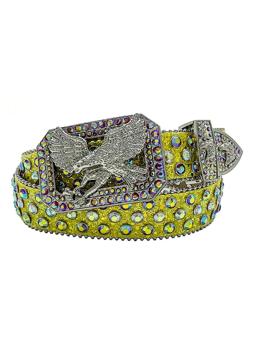 Unisex Studded Eagle Punk Rock Belt, Rhinestone Embellished, Fashion ...