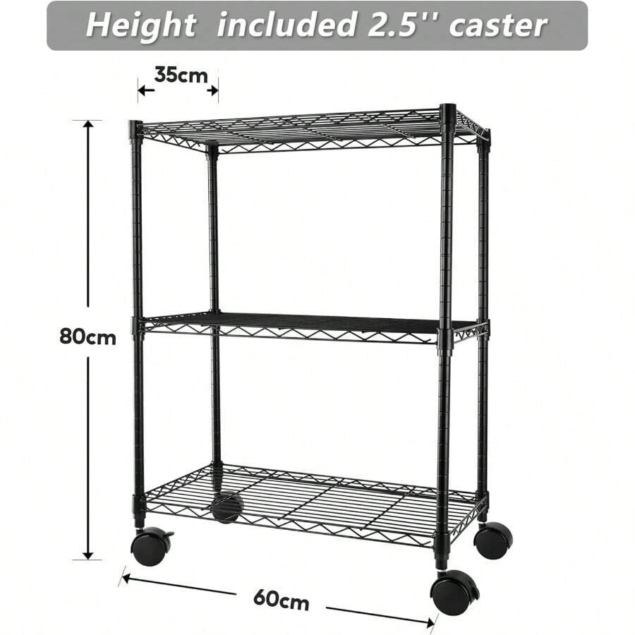 Simple Deluxe Heavy Duty 3-Tier Shelving With Wheels, Height Adjustable ...