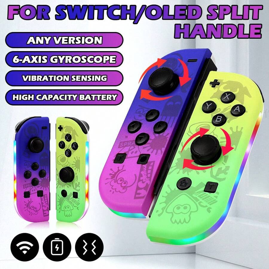 Novas cores BT 5.2 Joy Controller RGB LED Joypad compatível com Switch/Switch Lite/OLED ...