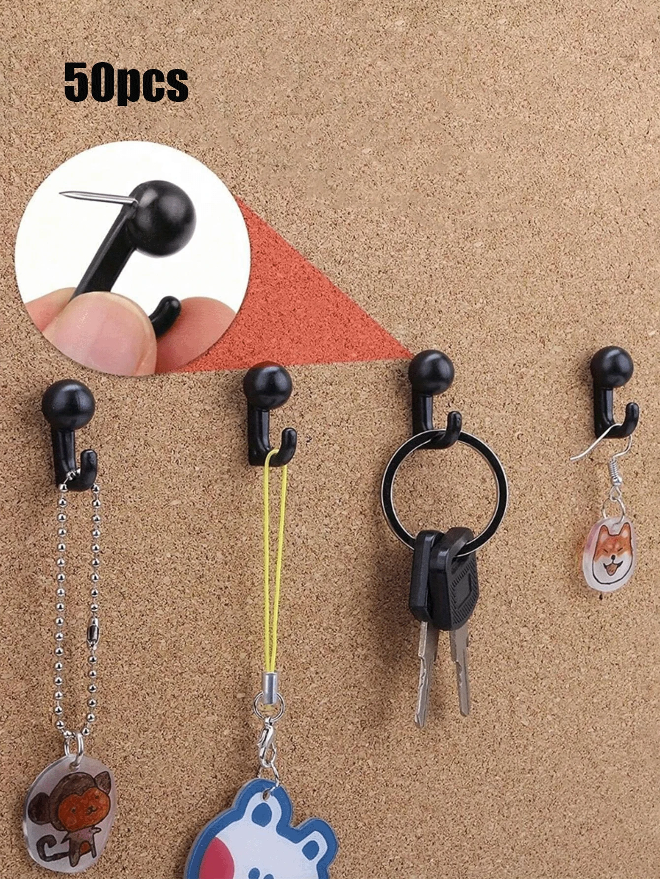 50 PCS Push Pin Hooks, Plastic Heads Cork Board Hooks Decorative Pin ...