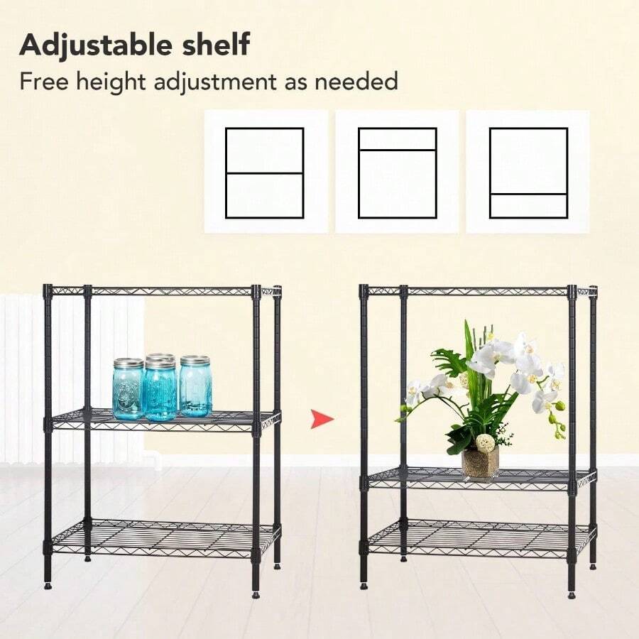 Simple Deluxe Heavy Duty 3-Tier Shelving With Wheels, Height Adjustable ...