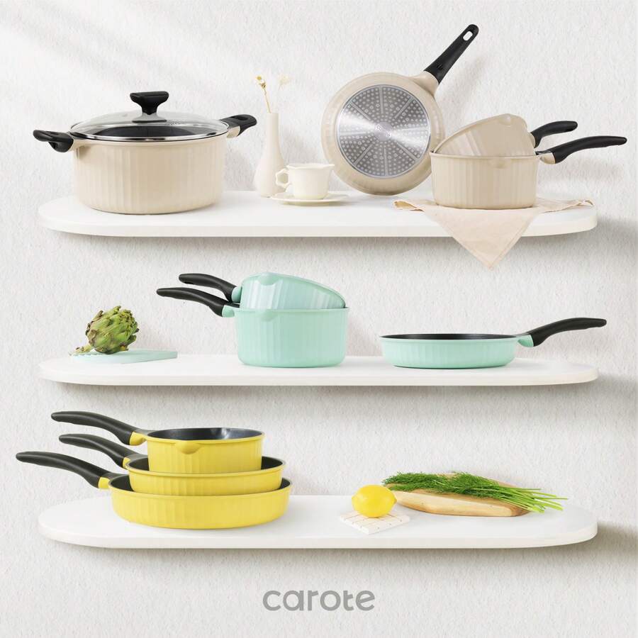 Carote Nonstick Cookware Sets, 8 Pcs Granite Non Stick Pots And Pans ...