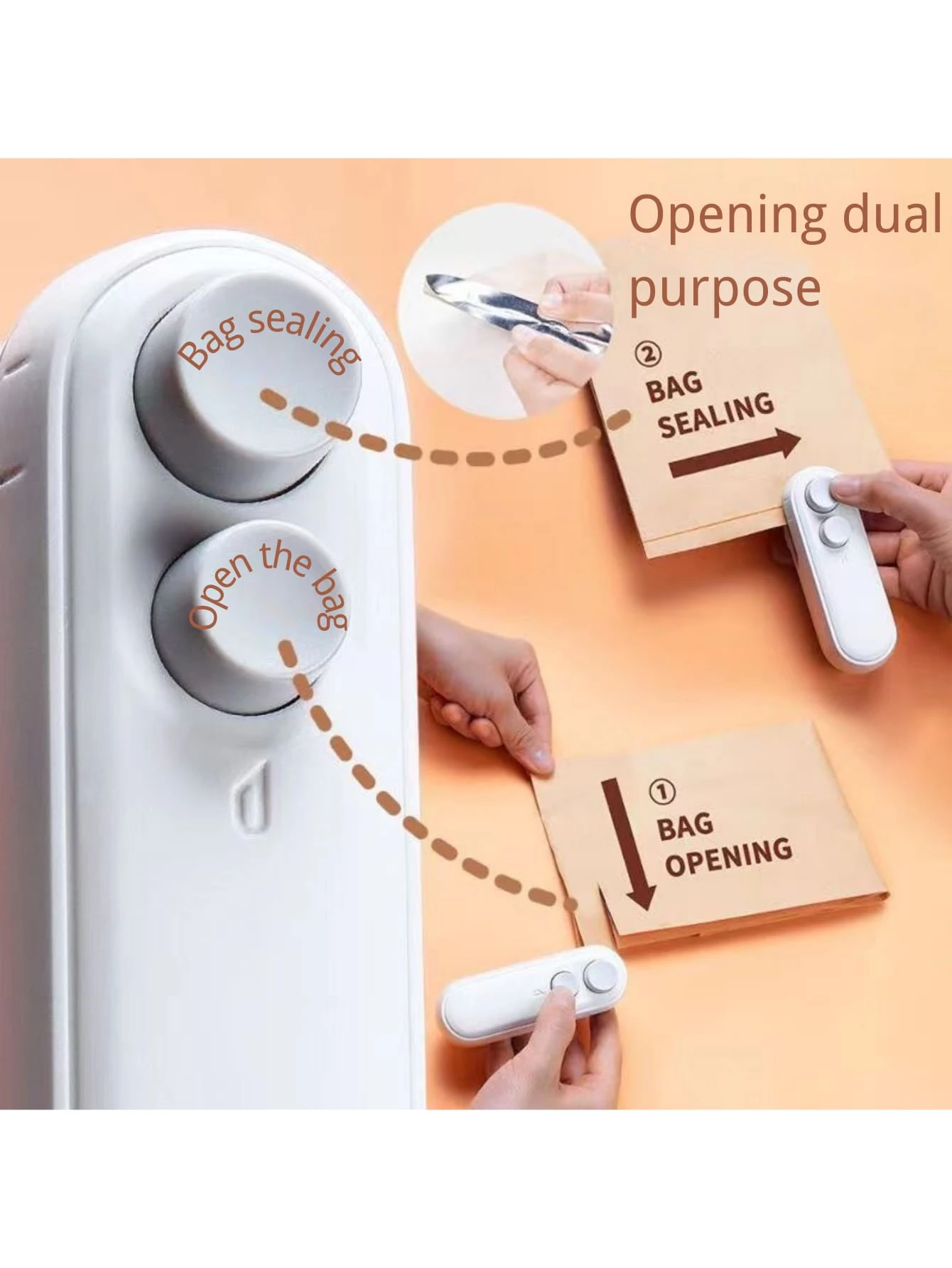 One Pack, Mini Snack Bag Sealer, Rechargeable 2 In 1 Bag Heat Sealer ...