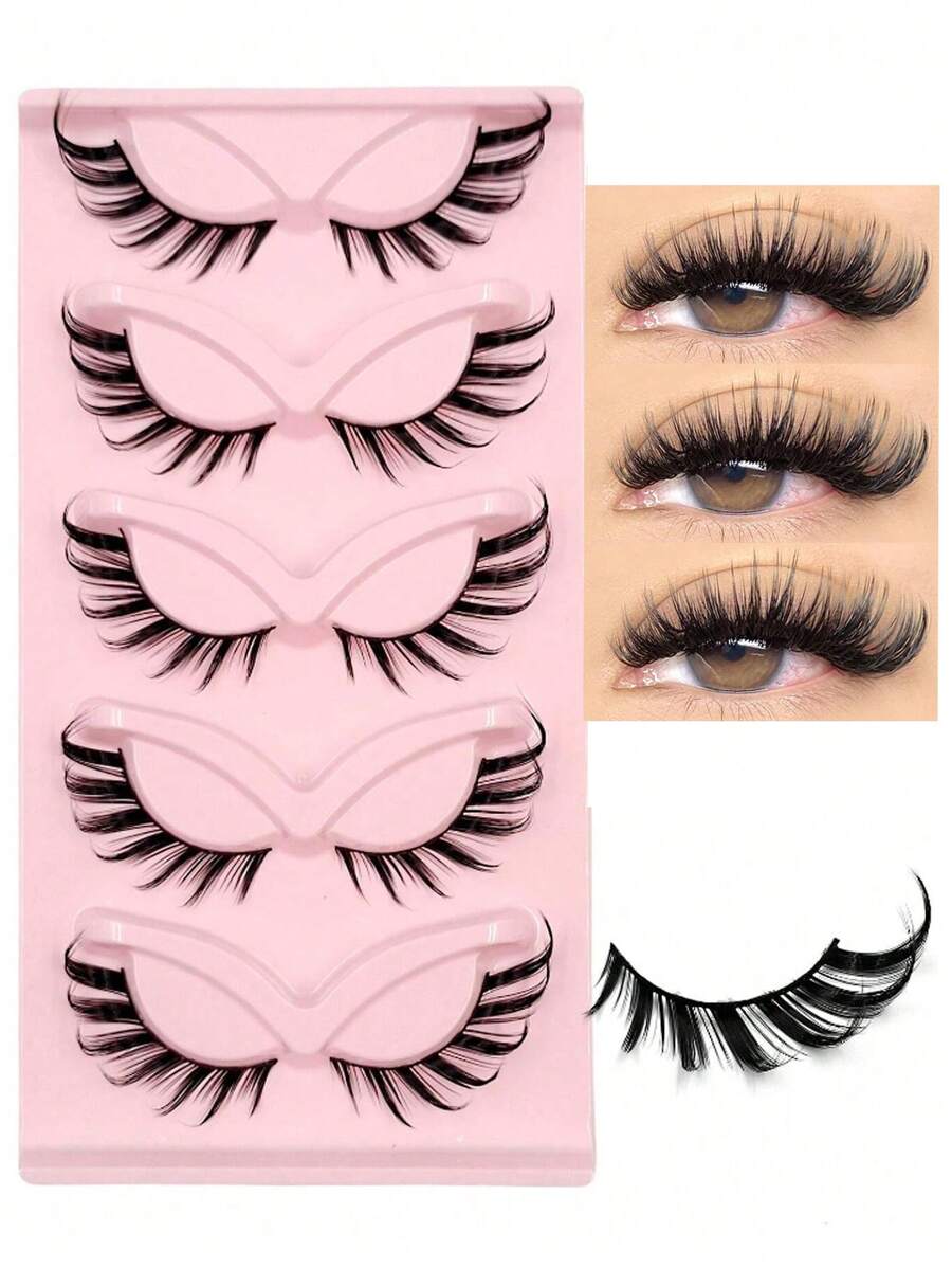 5 Pairs Cat Eye Lashes Faux Mink Eyelashes 3D Curl Winged Natural ...