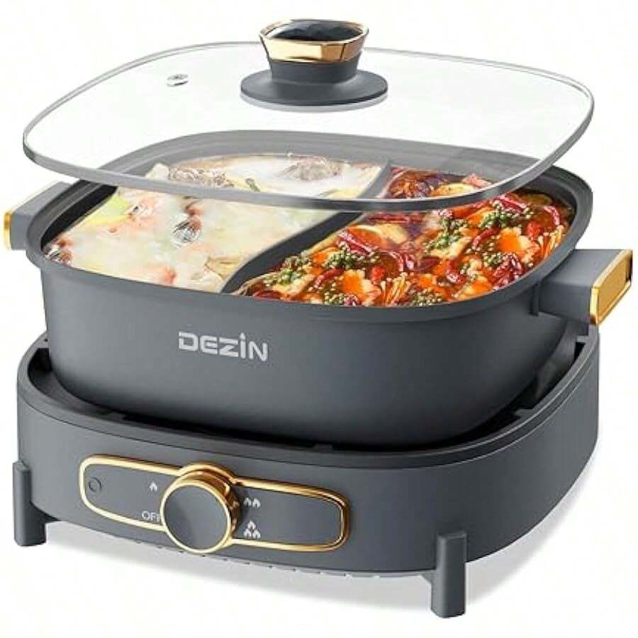 5.5L Double Flavor Electric Shabu Shabu Pot Divider Non-Stick Removable ...