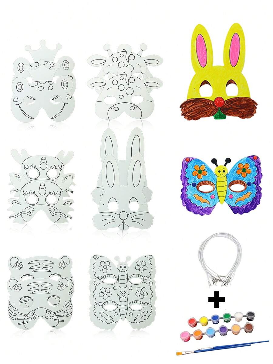 12pcs White Painting Paper Masks, Make Your Own Animal Masks, DIY Paper ...