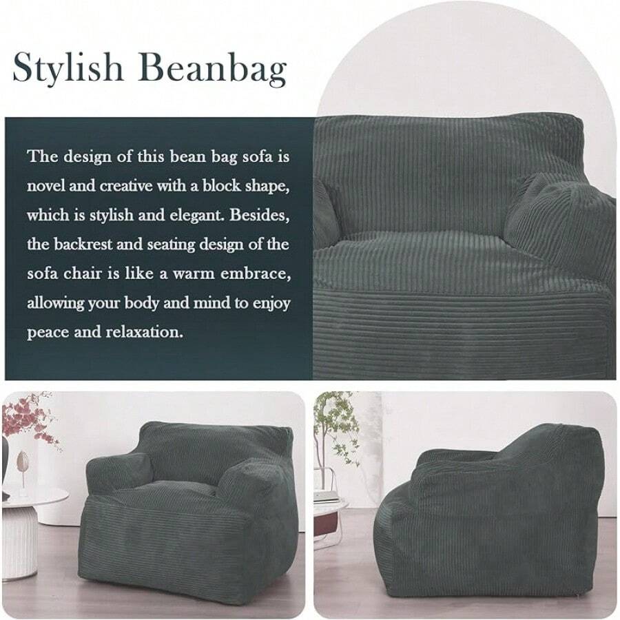 Giant Bean Bag Chair - Comfy Lazy Sofa With Armrests For Bedroom And ...