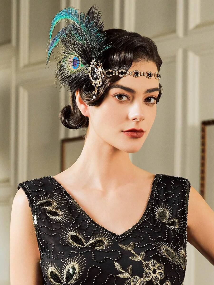 Nakrycie głowy w stylu flapper z lat 20. XX wieku, opaska na głowę z ...