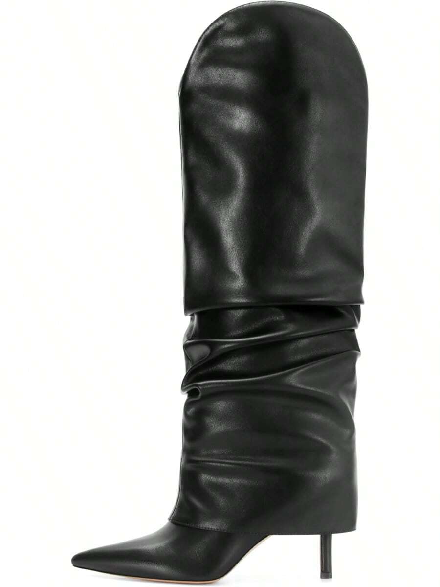 Women's Foldable Over-The-Knee High Boots With Wide Shaft And Pointed ...