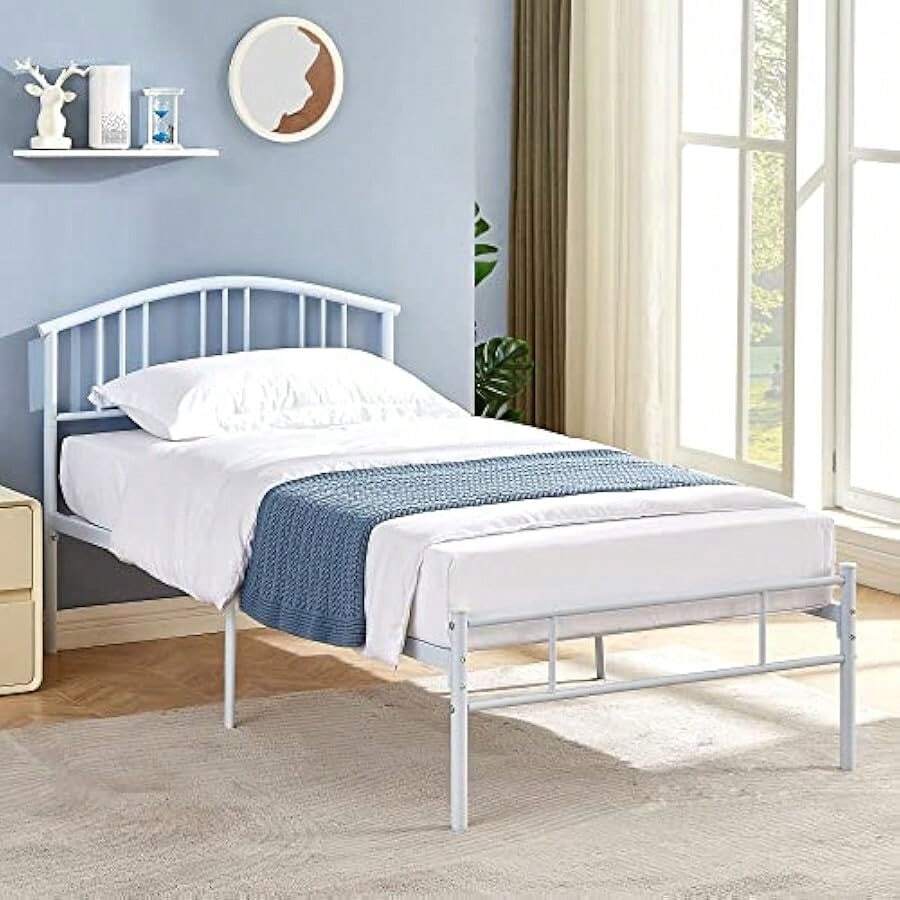 14 Inch Twin Frame White Metal Beds Platform Mattress Foundation With ...