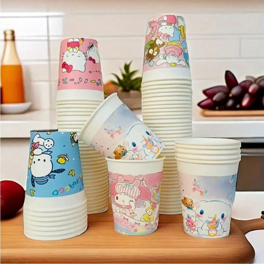 Sanrio 50pcs Sanrio Disposable Paper Cups, Cute Cartoon Coffee, Milk ...