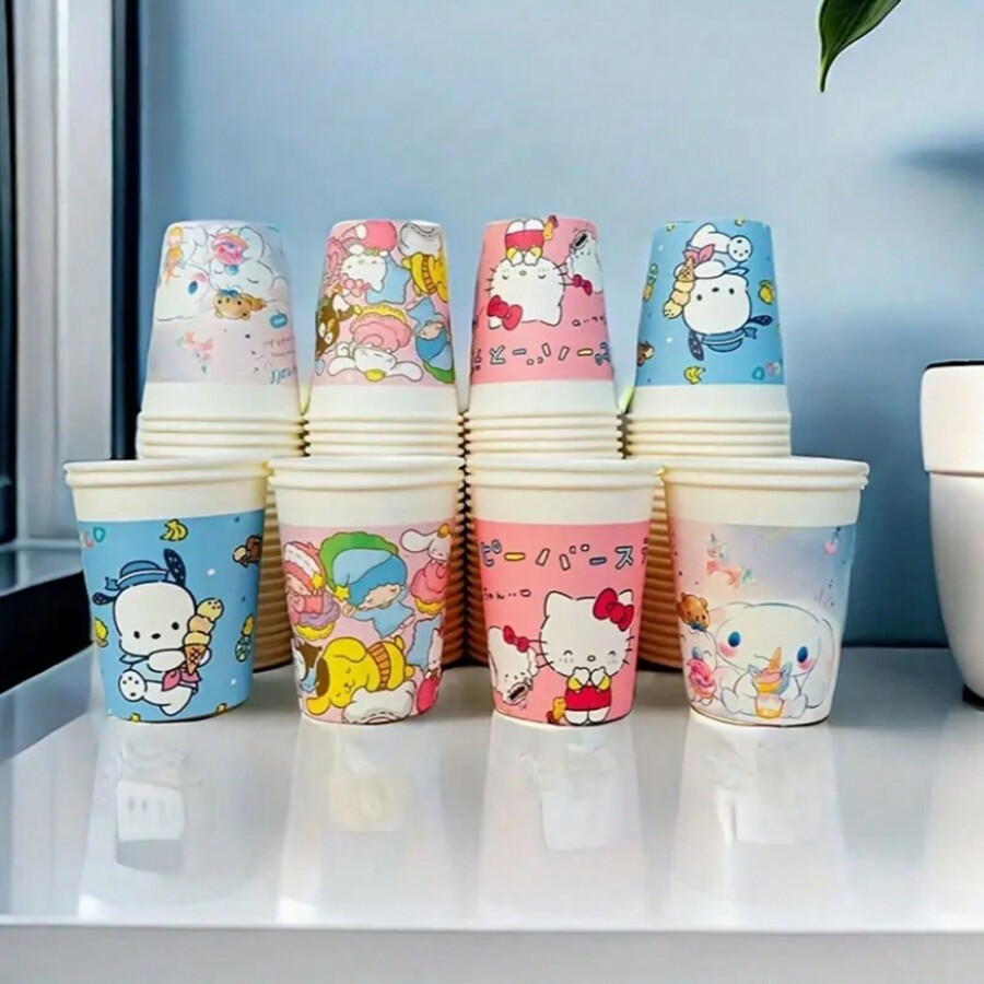Sanrio 50pcs Sanrio Disposable Paper Cups, Cute Cartoon Coffee, Milk ...