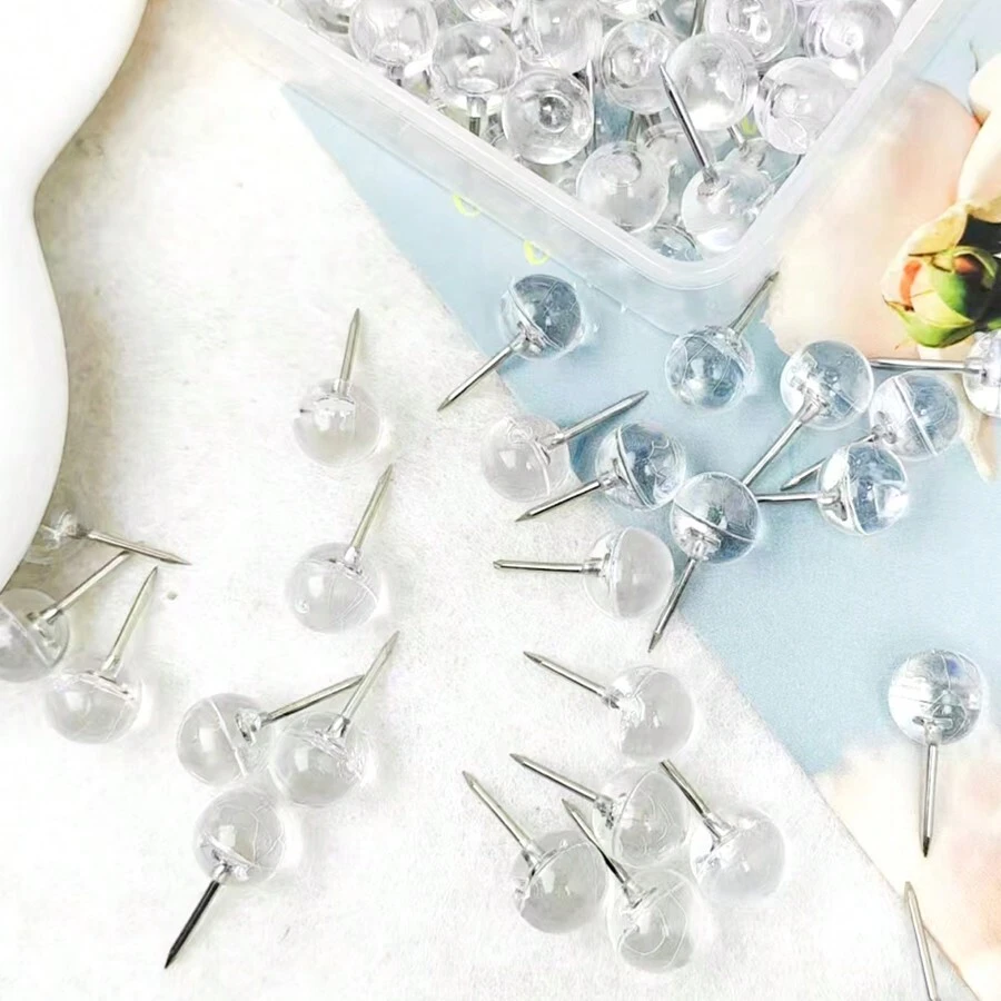 100pcs Transparent Push Pins Round Ball Thumb Tacks, Office Desktop ...
