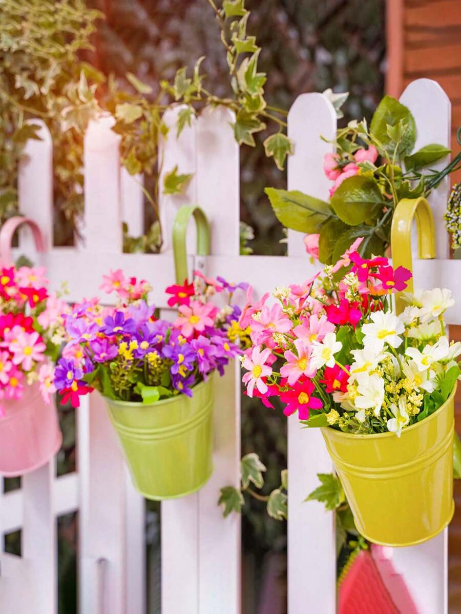 3pcs Metal Bucket Flower Hanging Pot Balcony Garden Pots Plant Flower ...