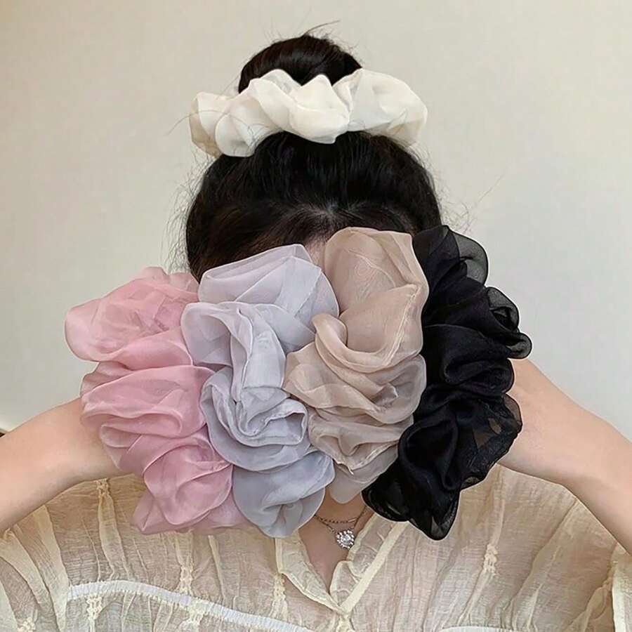 5pcs/1pc Set French Style Puff Chiffon Scrunchies Elastic Hair Ties ...