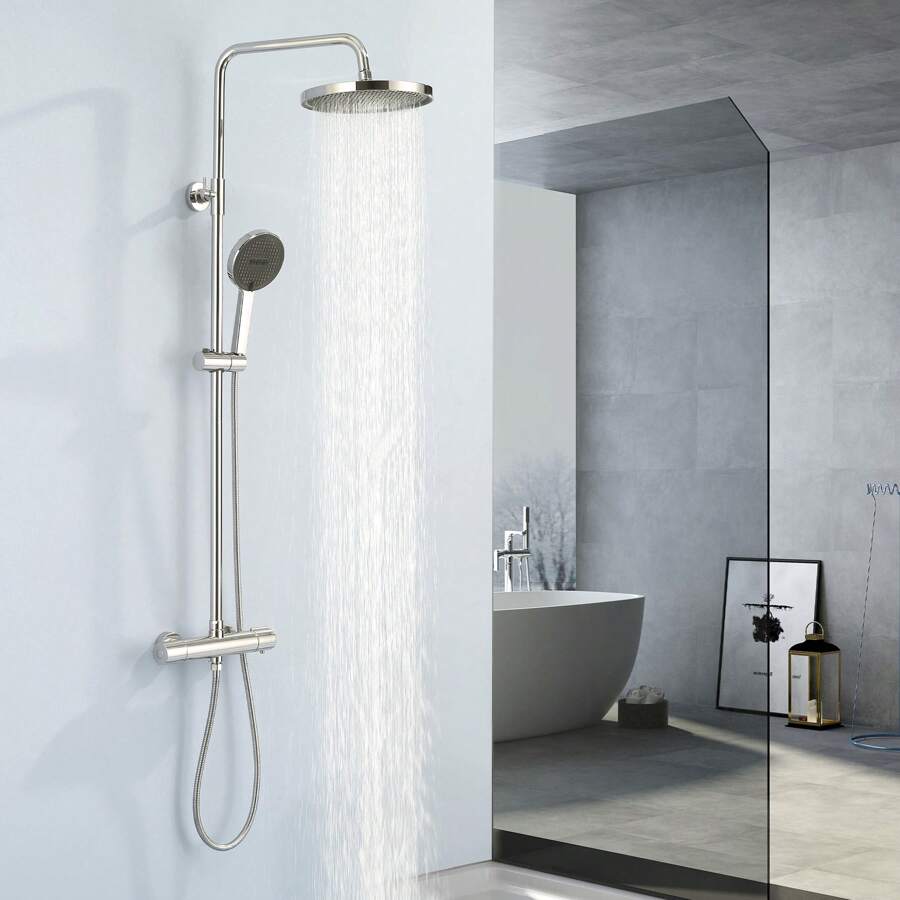 Shower System With Thermostat Rain Shower Rain Head Round Shower Column ...