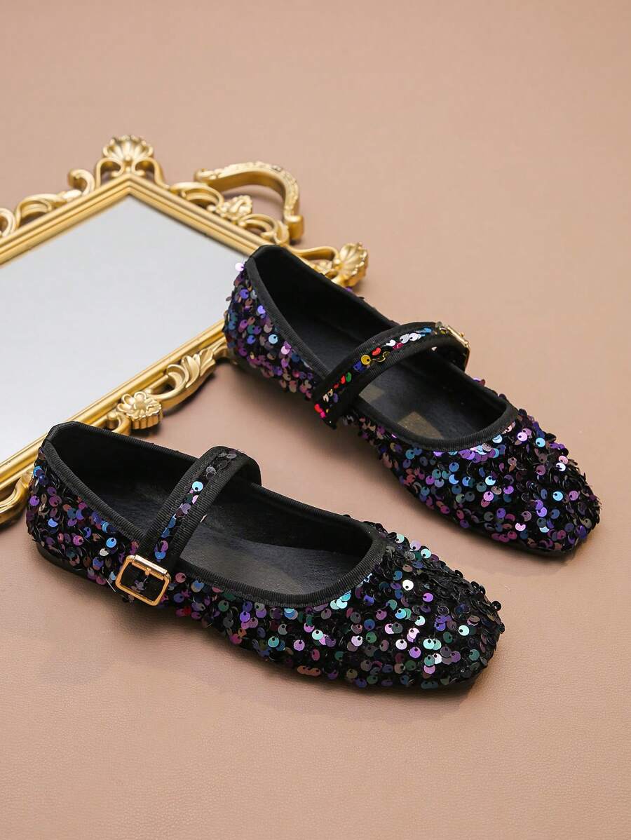 Women's Glittering Sequin Ballet Flats, Elegant Casual Slip-On Flat ...