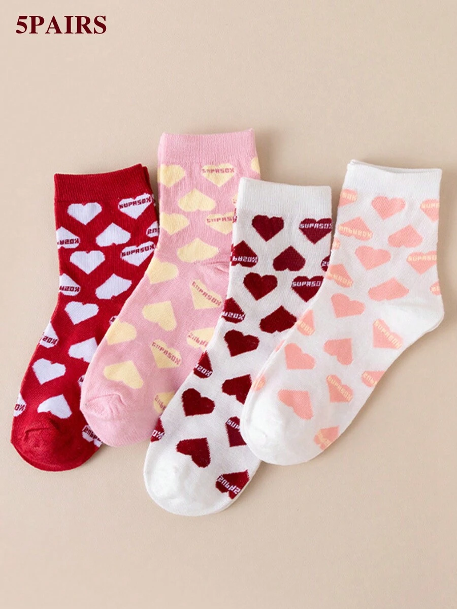 5 Pairs Of Ladies Pink, Spring And Fall Love Letter Socks In The Tube ...