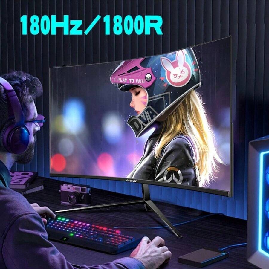 GAWFOLK Gawfolk Monitor da gaming curvo da 27 pollici 1K 180Hz, Schermo ...