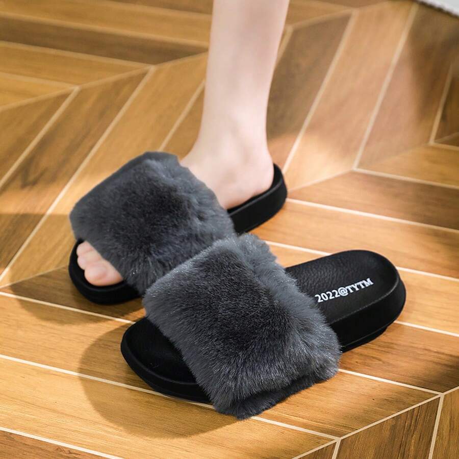 2025 New Year Couples Fluffy Slip-On Slippers, Women's Furry Colorful ...