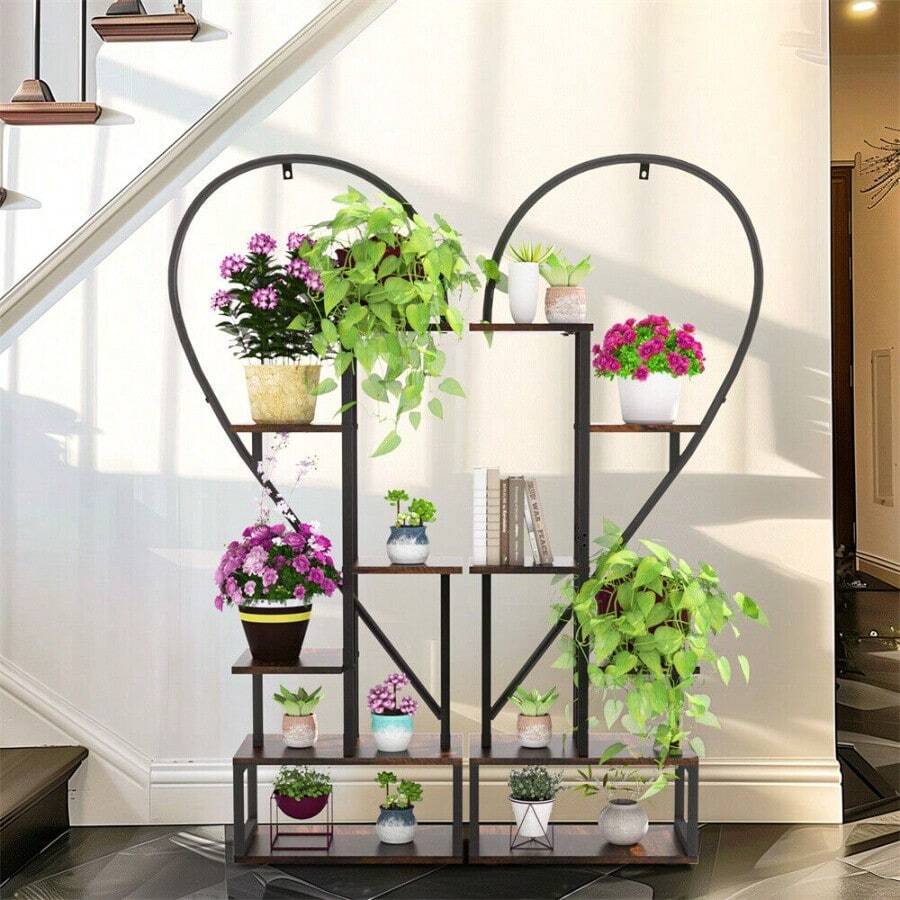 Plant Stand Indoor Heart-Shape Plant Shelf With Hanging Hook Planter ...