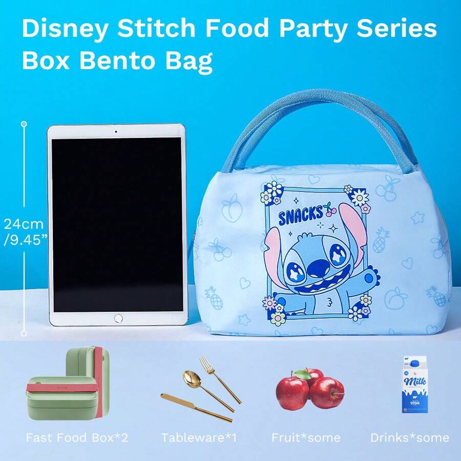 Miniso Miniso Stitch Lunch Box Bag Carrying Storage Bag Portabel Handle ...