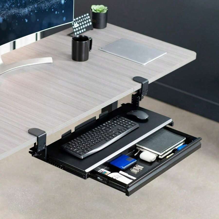 Large Height Adjustable Clamp-On Keyboard Tray, Extra Sturdy Pull Out ...