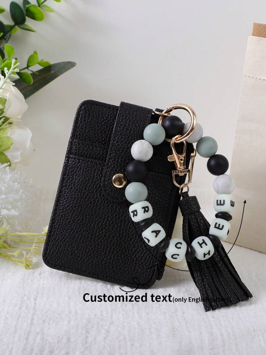 1pc Silicone Beaded Wrist Keychain With Glow In The Dark English Letter ...