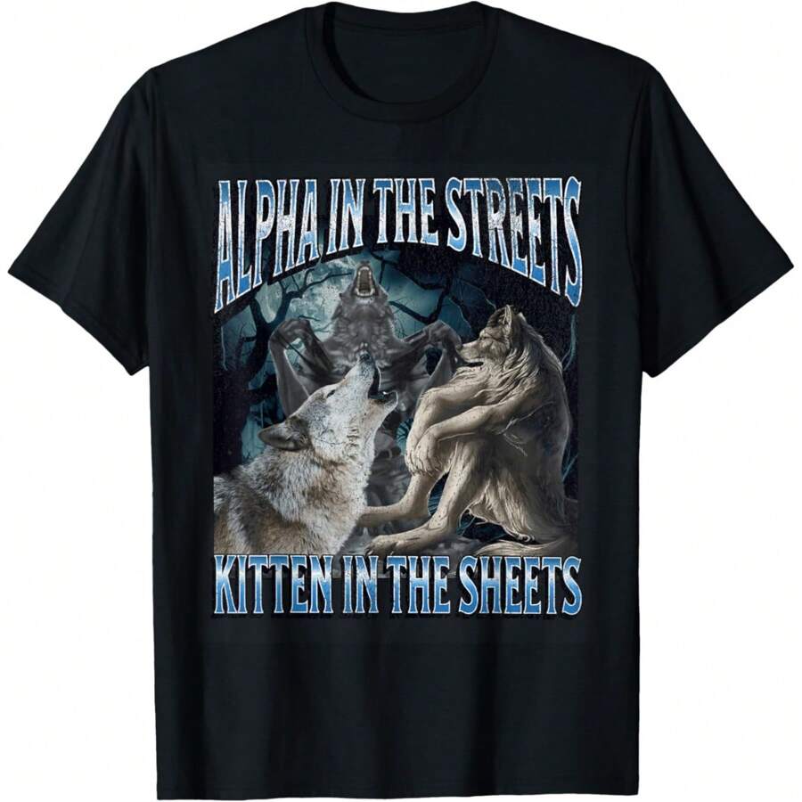 Alpha In The Streets Kitten Funny Werewolf Wolf Meme T-Shirt | SHEIN USA