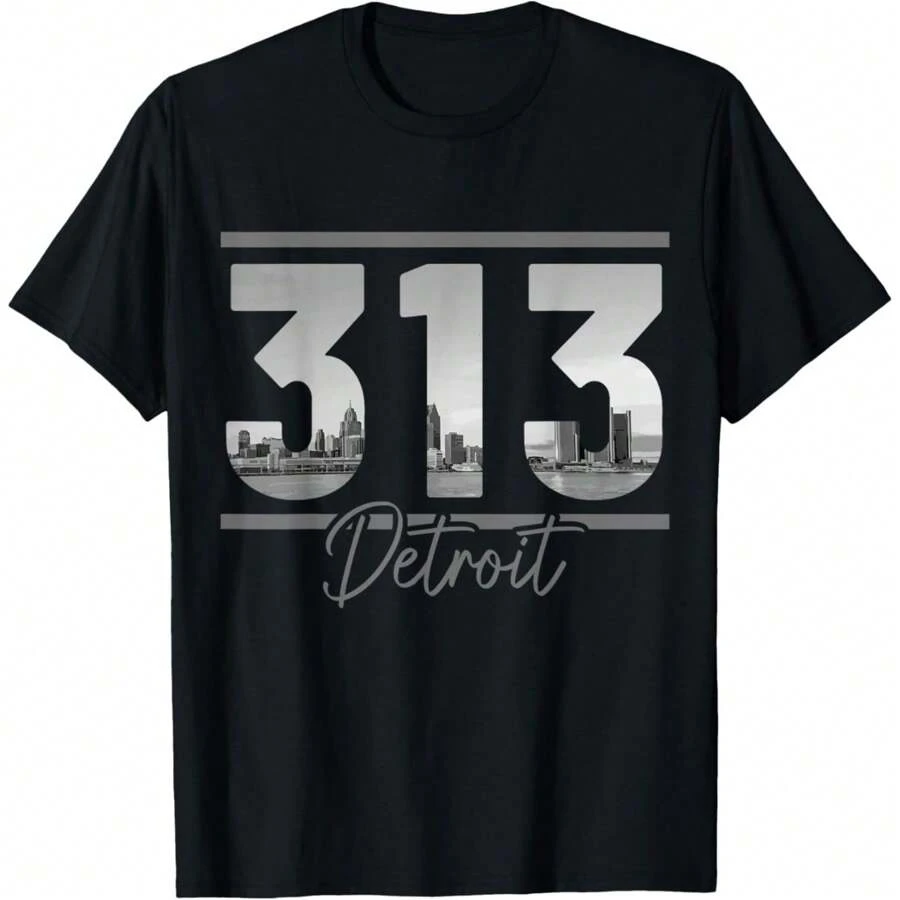 Detroit 313 Area Code Skyline Michigan Vintage T-Shirt | SHEIN USA