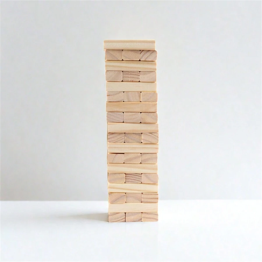 Wooden Blocks Stacking Tumbling Tower Game For Family 54 Pcs Classic ...