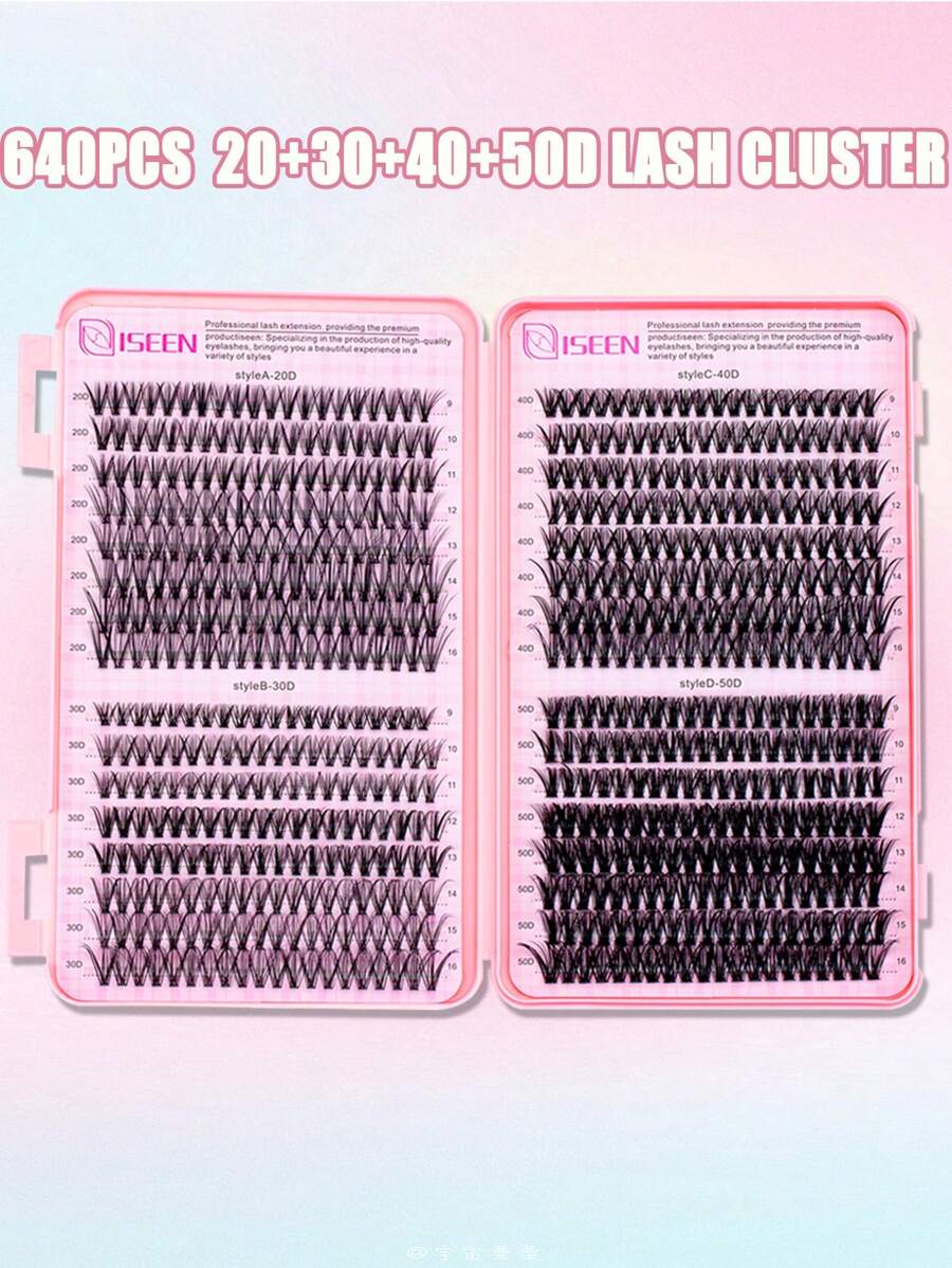 640 Pcs, D Curl, Lash Extension Kit DIY 30D, 40D, 50D Lash Clusters Eyelash Extension Kit, 5 ...