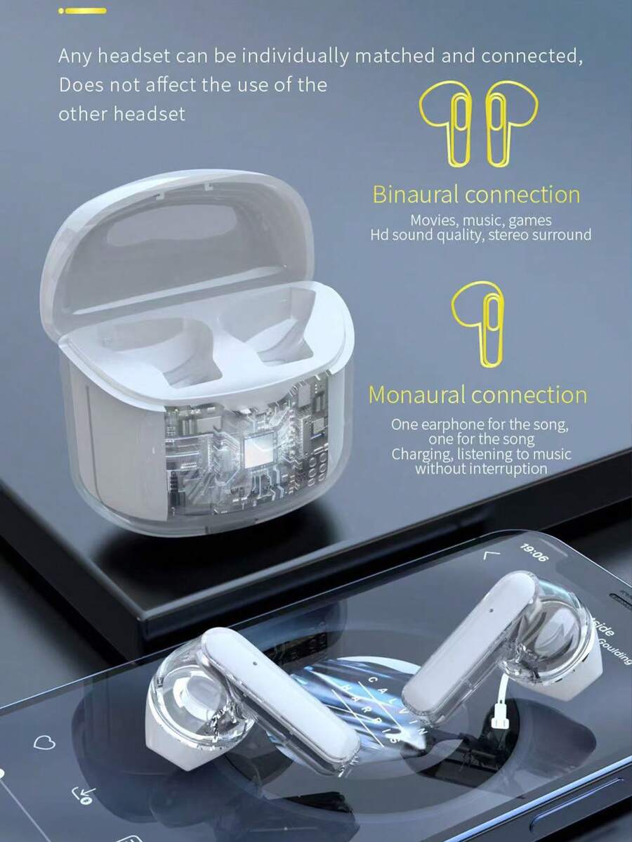 AB2 Transparent Wireless Earbuds Dual Mic Noise Cancelling In-Ear ...