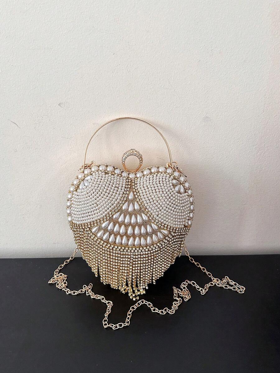 New European & American Style Pearl & Rhinestone Studded Heart-Shaped ...