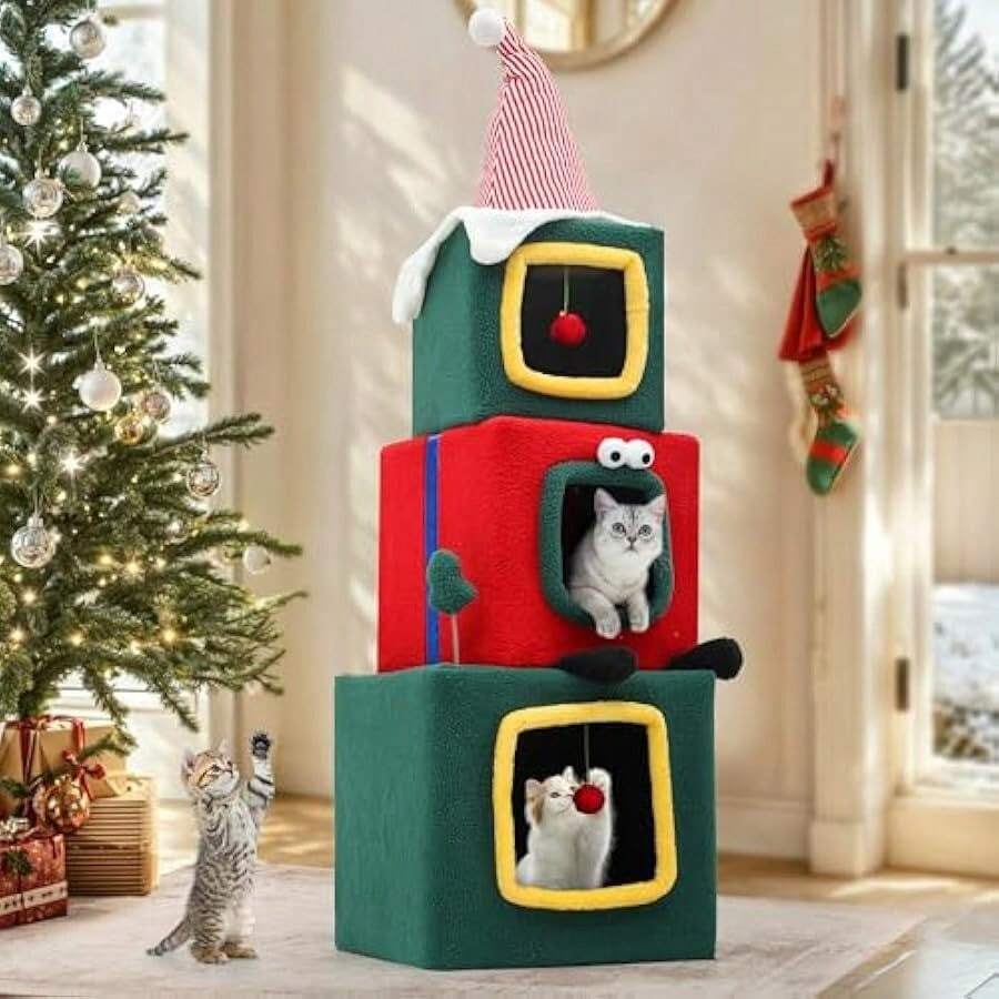 60inch Christmas Cat Tree For Indoor Cats With 3 Cat House Cat Tower ...