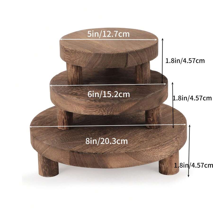 3 Pcs Wood Plant Stand Indoor Outdoor, Round Wood Riser For Decor ...