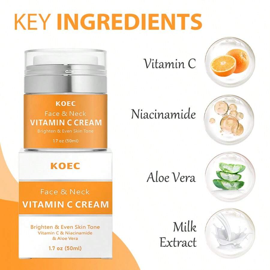KOEC KOEC Vitamin C Brightening Facial Cream 50g, Anti Aging, Hydrating, Skin Wrinkle Cream For ...