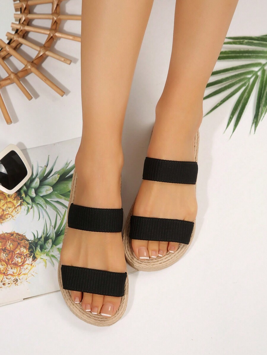 Women's Summer Elastic Double Band Sandals, Fashion Strappy Rope Sole ...